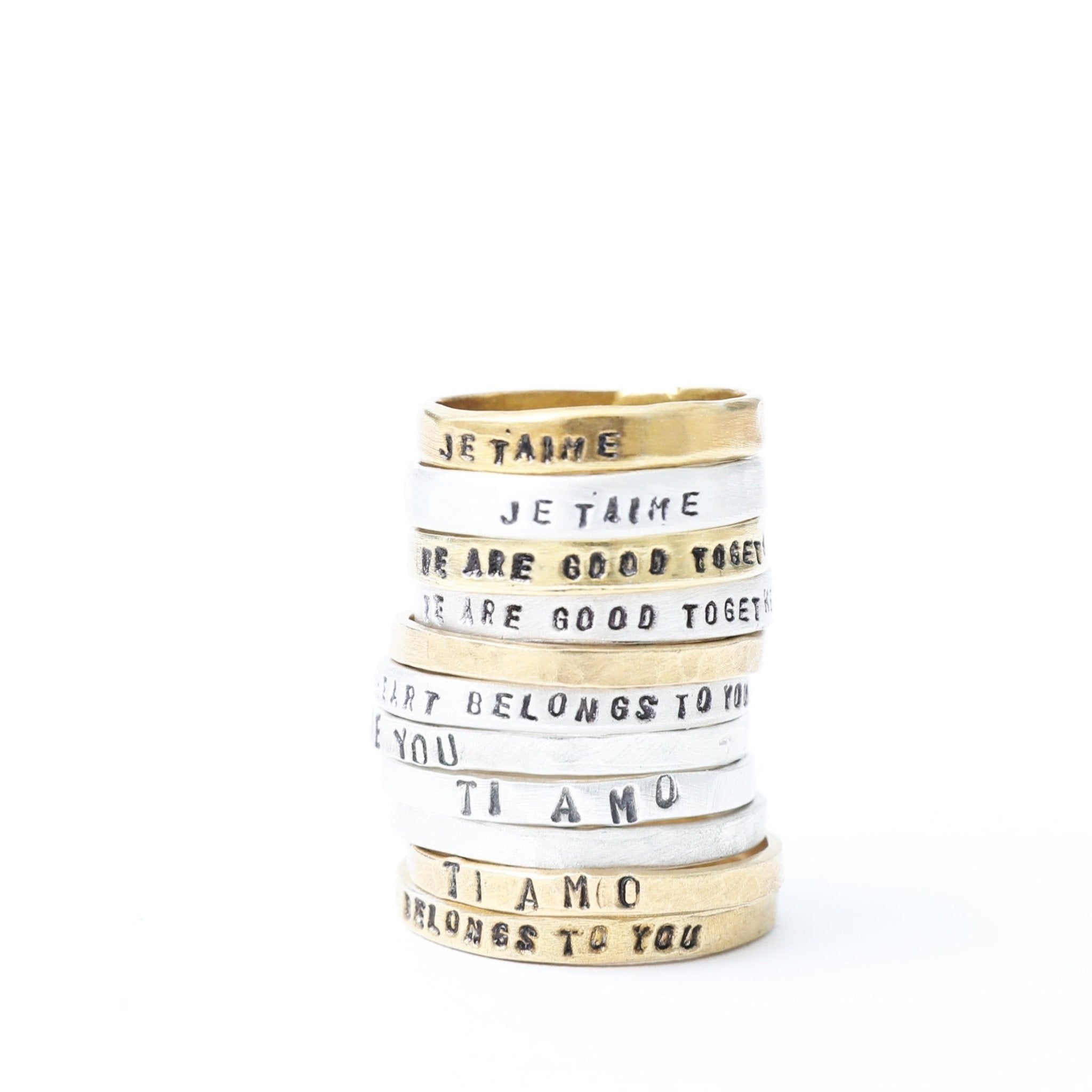 Message Stacking Rings - Personalized - Chocolate and Steel