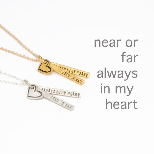 Near or Far Always in My Heart Quote Necklace Chocolate and Steel