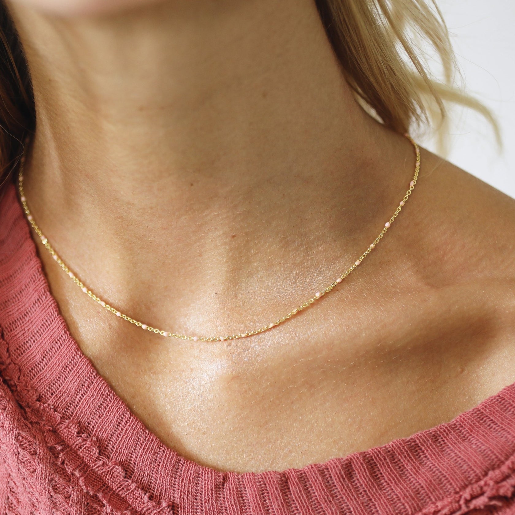 "The Dot" Delicate Chain - Chocolate and Steel